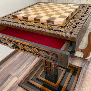 Hand-carved Ash Wood Chess Table: Ombre Finish, Storage Drawers - Etsy