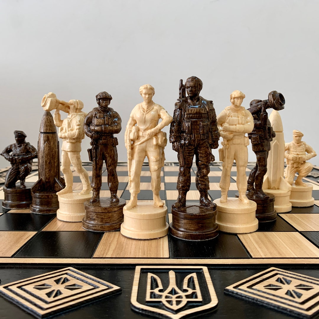 Chess Pieces "armed Forces of Ukraine", Unique Ukrainian Wooden Pieces ...