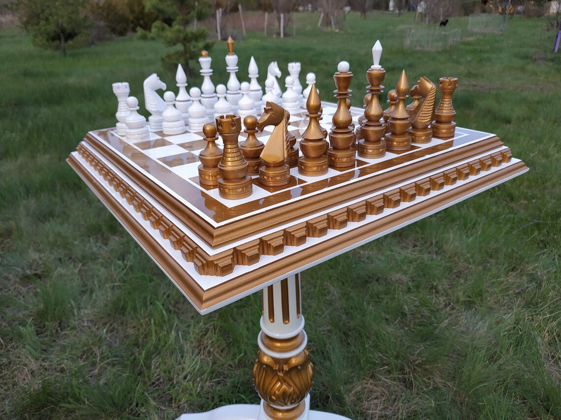 Chess Pieces Gold & White Wooden Gloss Chess Set Only - Etsy