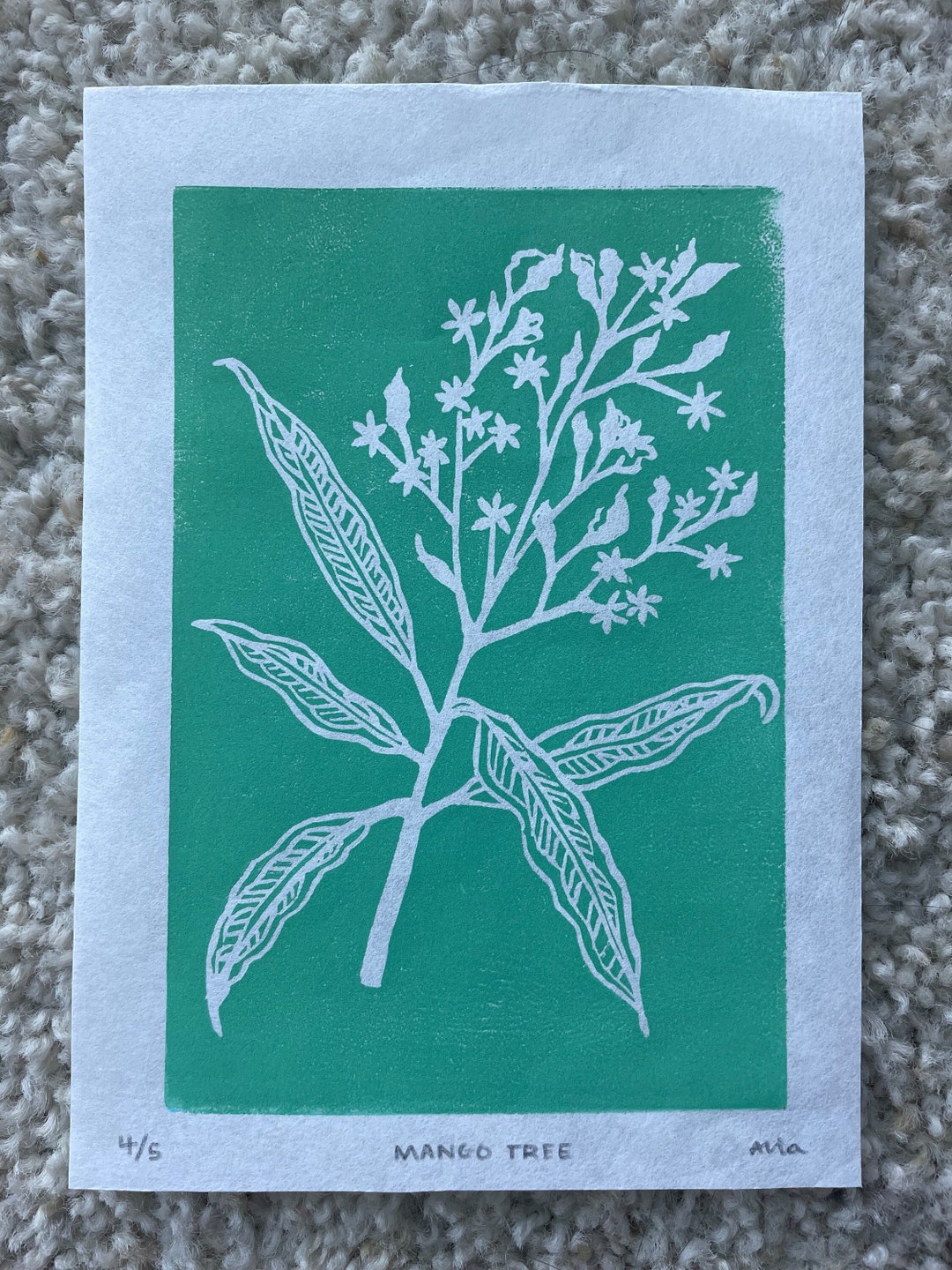 Blockprint, Green Mango Tree Leaves - Etsy