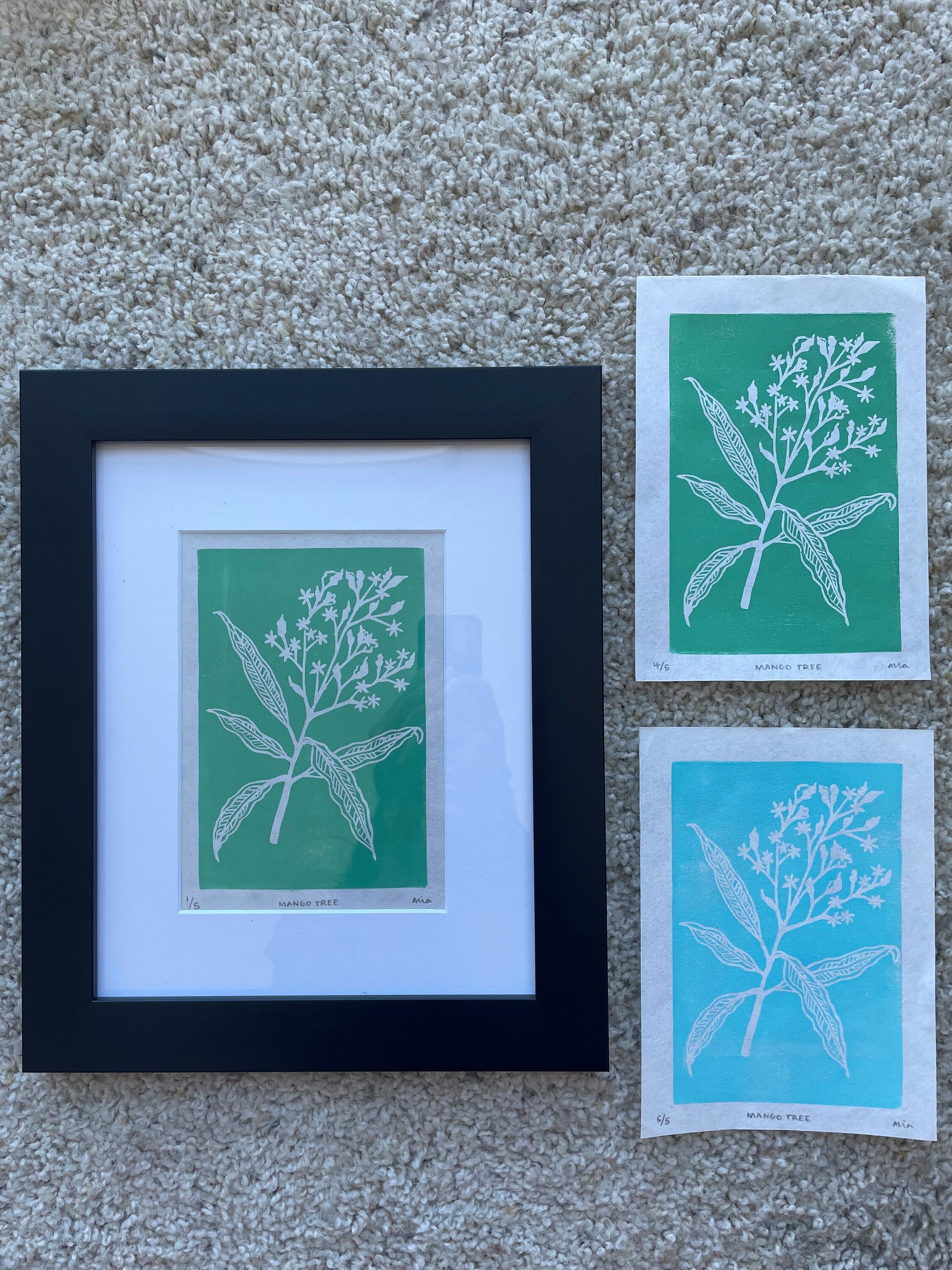 Blockprint, Green Mango Tree Leaves - Etsy