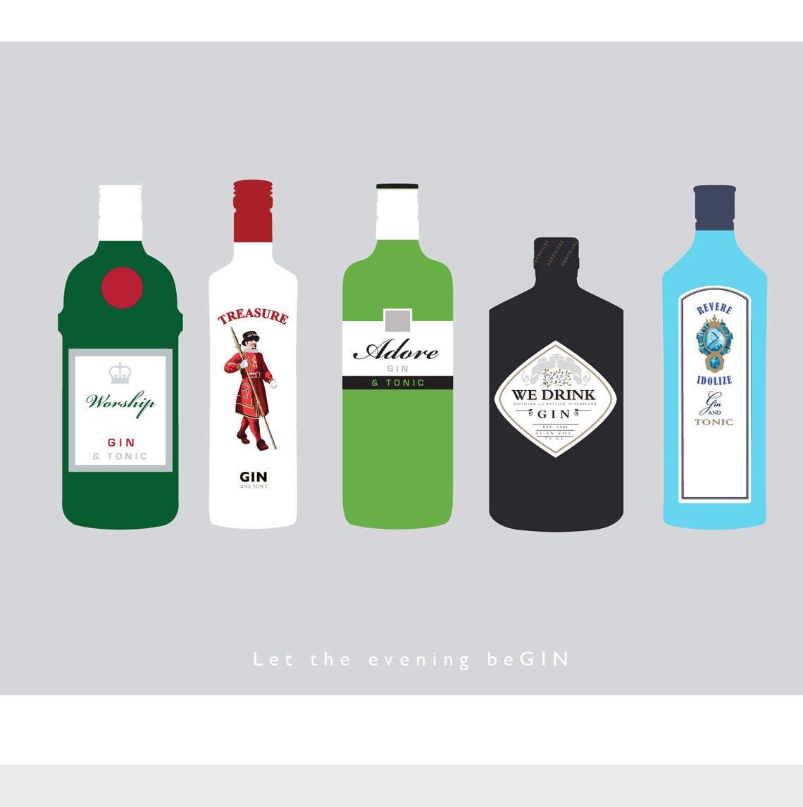 Gin Print, Gin Poster, Gin Art, Gin Bottles Print, Gin Lover Gift, Gin ...
