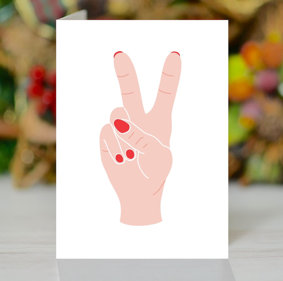 Peace Sign Card V Sign Card Victory Sign Card Hand Gesture Card Peace ...