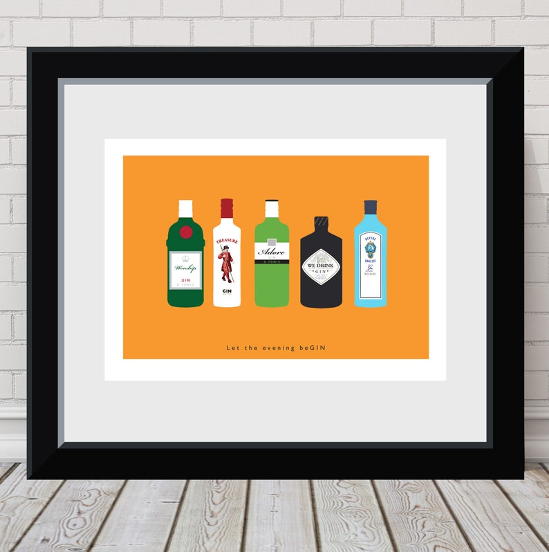 Gin Print, Gin Poster, Gin Art, Gin Bottles Print, Gin Lover Gift, Gin ...