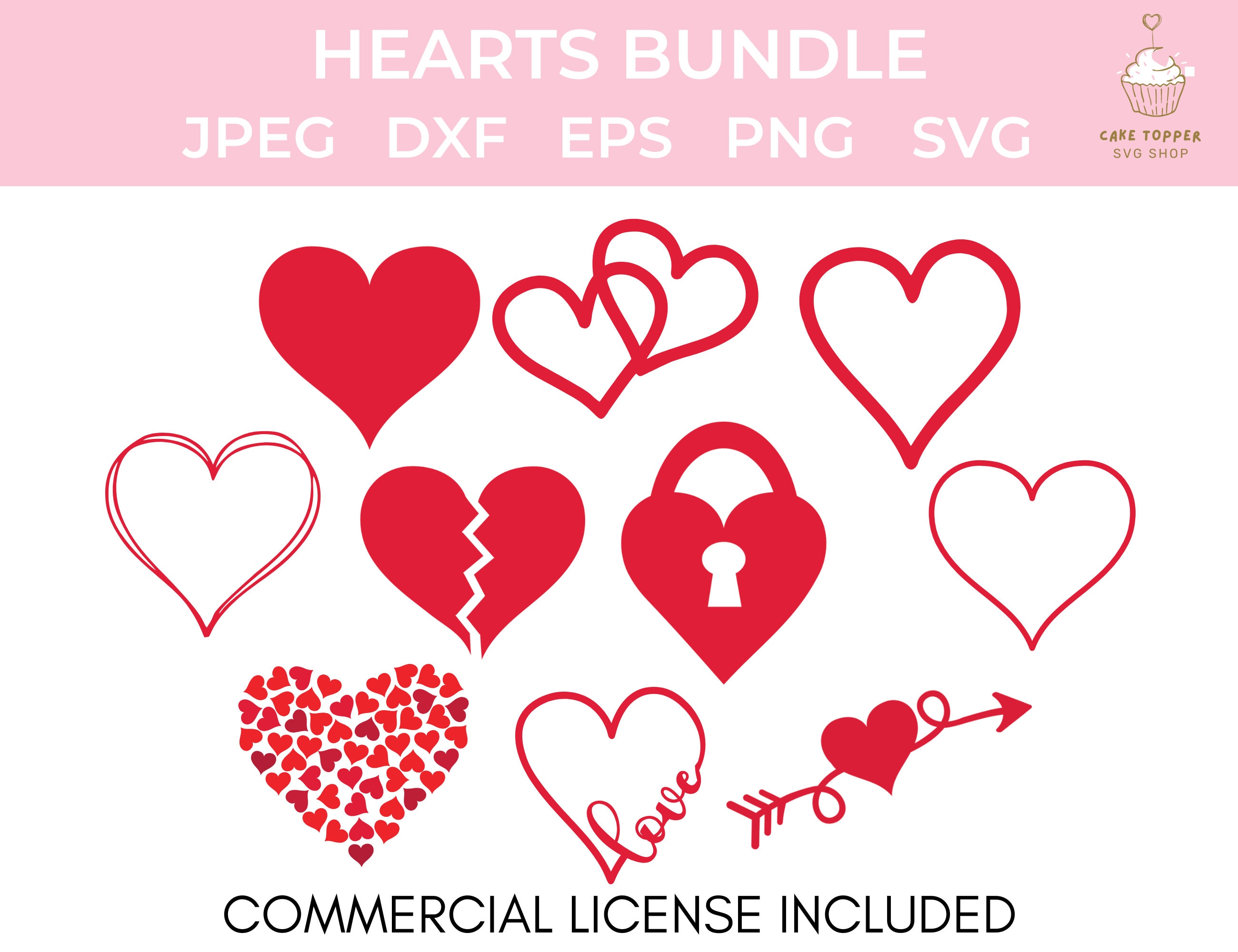 Corazones Clip Art /SVG Bundle / PNG DXF eps y jpeg - Etsy México