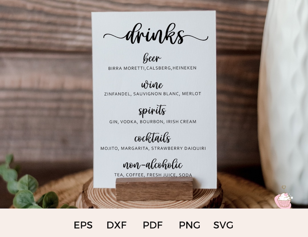 Wedding Drink Sign SVG Bar Menu Sign SVG Wedding Bar Sign Wedding Drink ...