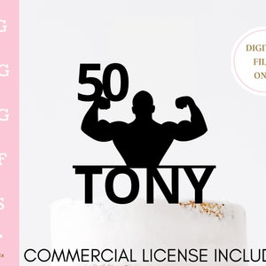 Body Builder Cake Topper SVG Men's Birthday Muscle Man Cake Topper SVG ...
