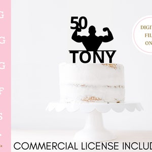 Body Builder Cake Topper SVG Men's Birthday Muscle Man Cake Topper SVG ...