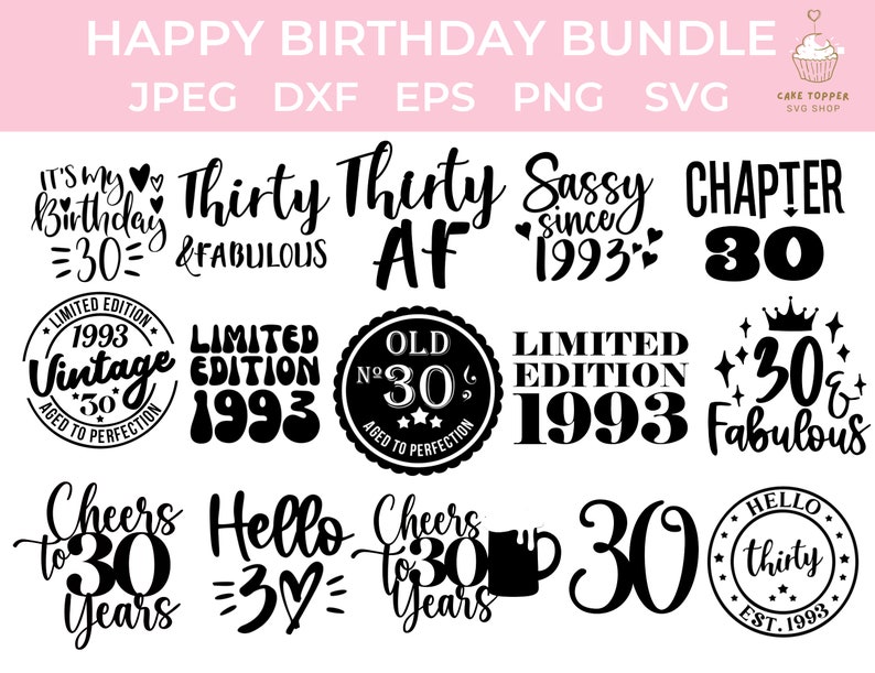 30th Birthday SVG Bundle PNG DXF Eps and Jpeg Included - Etsy UK