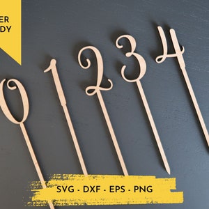 Number Cake Topper SVG Age SVG Laser Cut File With Attached Stick Png ...