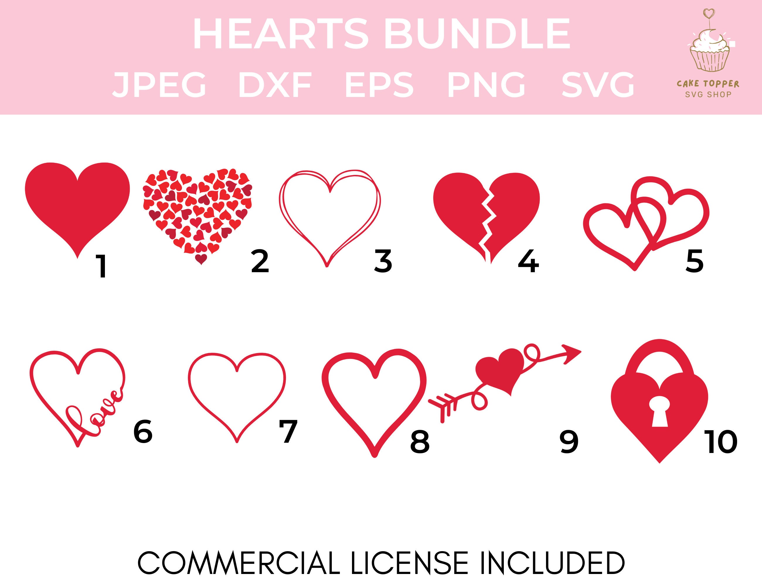 Corazones Clip Art /SVG Bundle / PNG DXF eps y jpeg - Etsy México