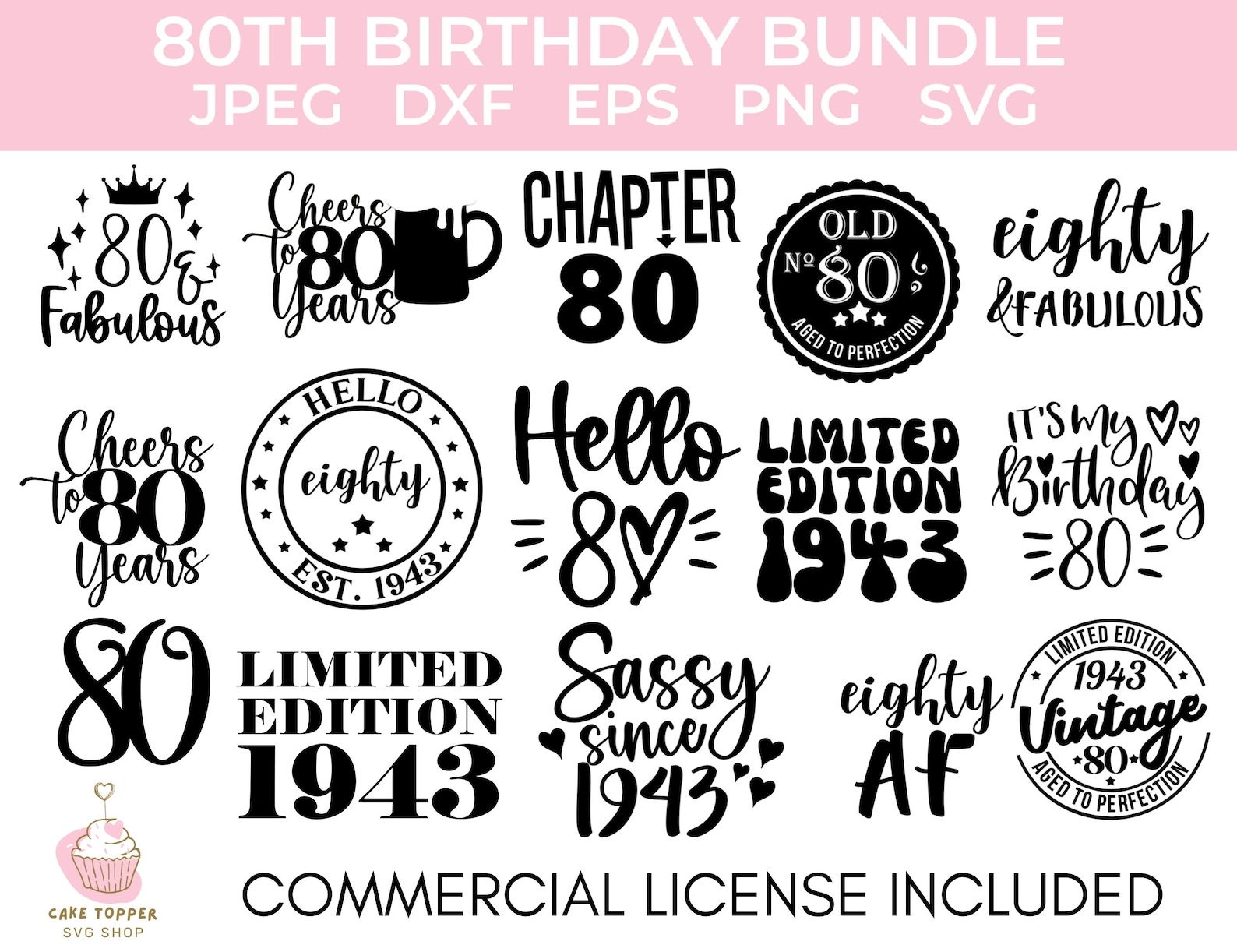 80th Birthday SVG Bundle PNG DXF Eps and Jpeg Included - Etsy UK