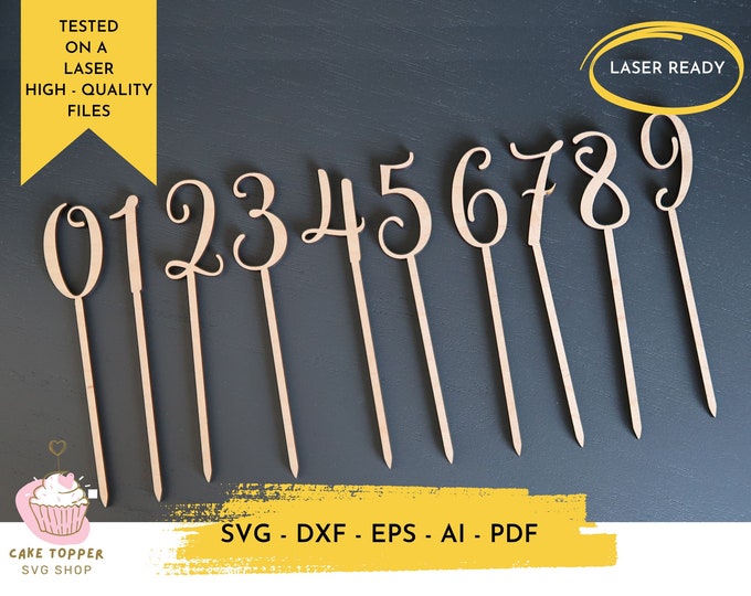 Number Cake Topper SVG Age SVG Laser Cut File With Attached Stick Png ...