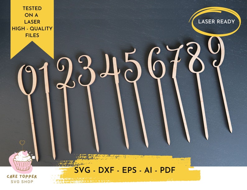 Number Cake Topper SVG Age SVG Laser Cut File With Attached - Etsy