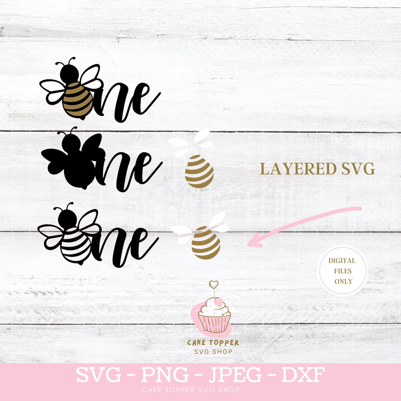One Bee SVG Cake Topper SVG 1st Birthday Bee Theme Party - Etsy