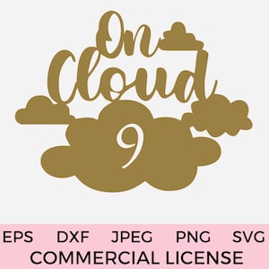 On Cloud 9 Cake Topper SVG 9th Birthday Party Cake Decoration 9 Year ...