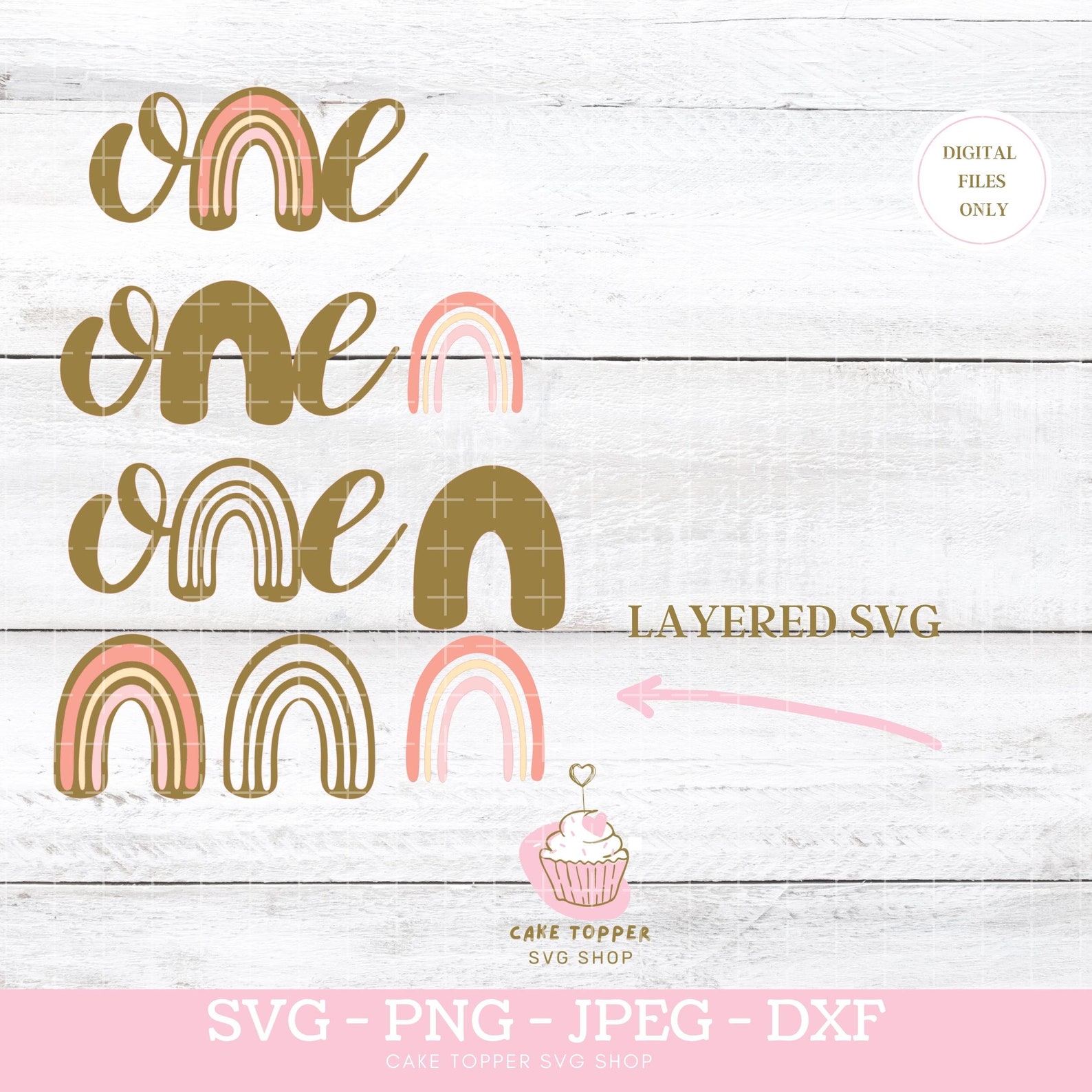 Rainbow One SVG Cake Topper SVG Boho 1st Birthday Rainbow | Etsy