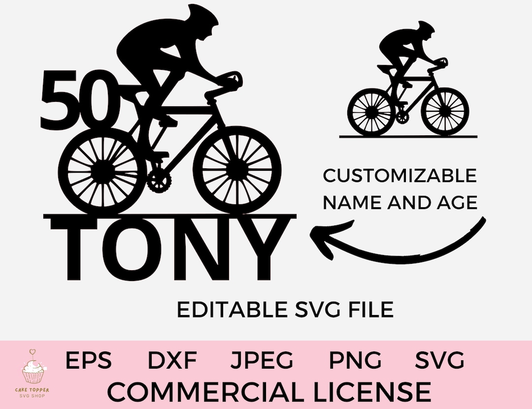 Cycling Cake Topper SVG Cyclist Cake Topper SVG Road Bike Custom Name ...