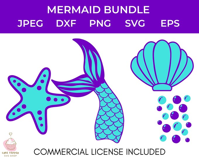 Mermaid SVG Bundle Mermaid Tail Starfish Sea Shell and Bubbles SVG Clip ...