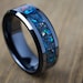 Black Ceramic Glow Wedding Ring, Authentic Meteorite Band, Blue Opal ...