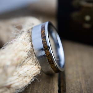 Tungsten and Tigers Eye Wedding Band, Offset Inlay Stone Wedding Ring ...