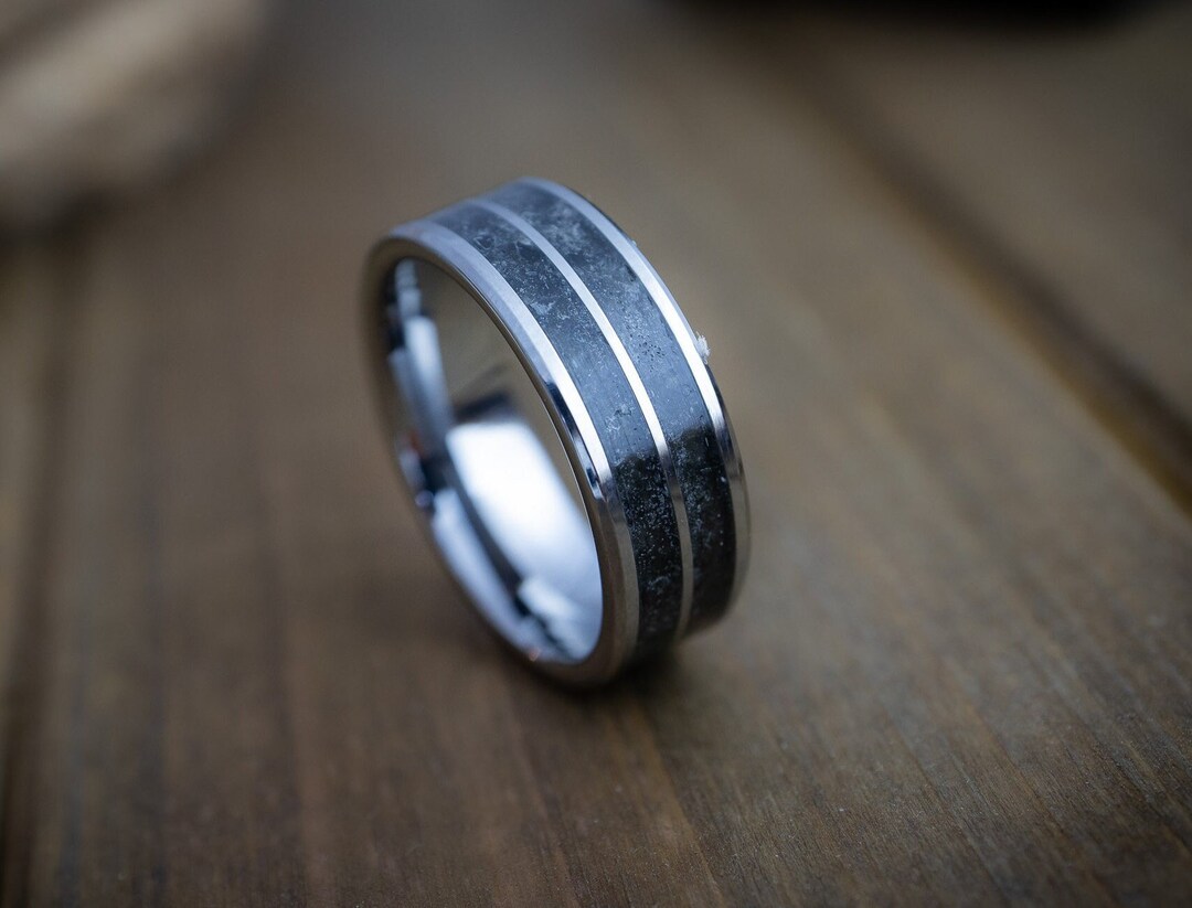 Tungsten Carbide Obsidian Stone Ring, Dual Channel Obsidian Ring ...