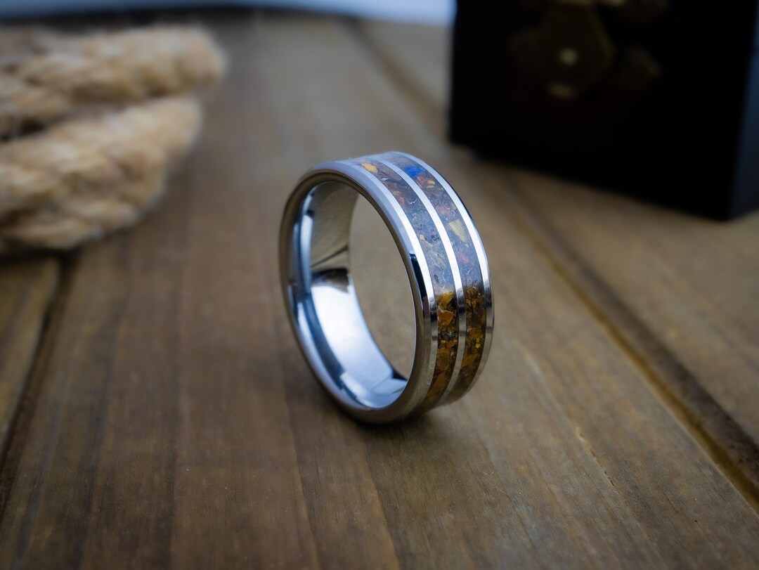 Tungsten and Tigers Eye Wedding Band, Double Inlay Stone Wedding Band ...