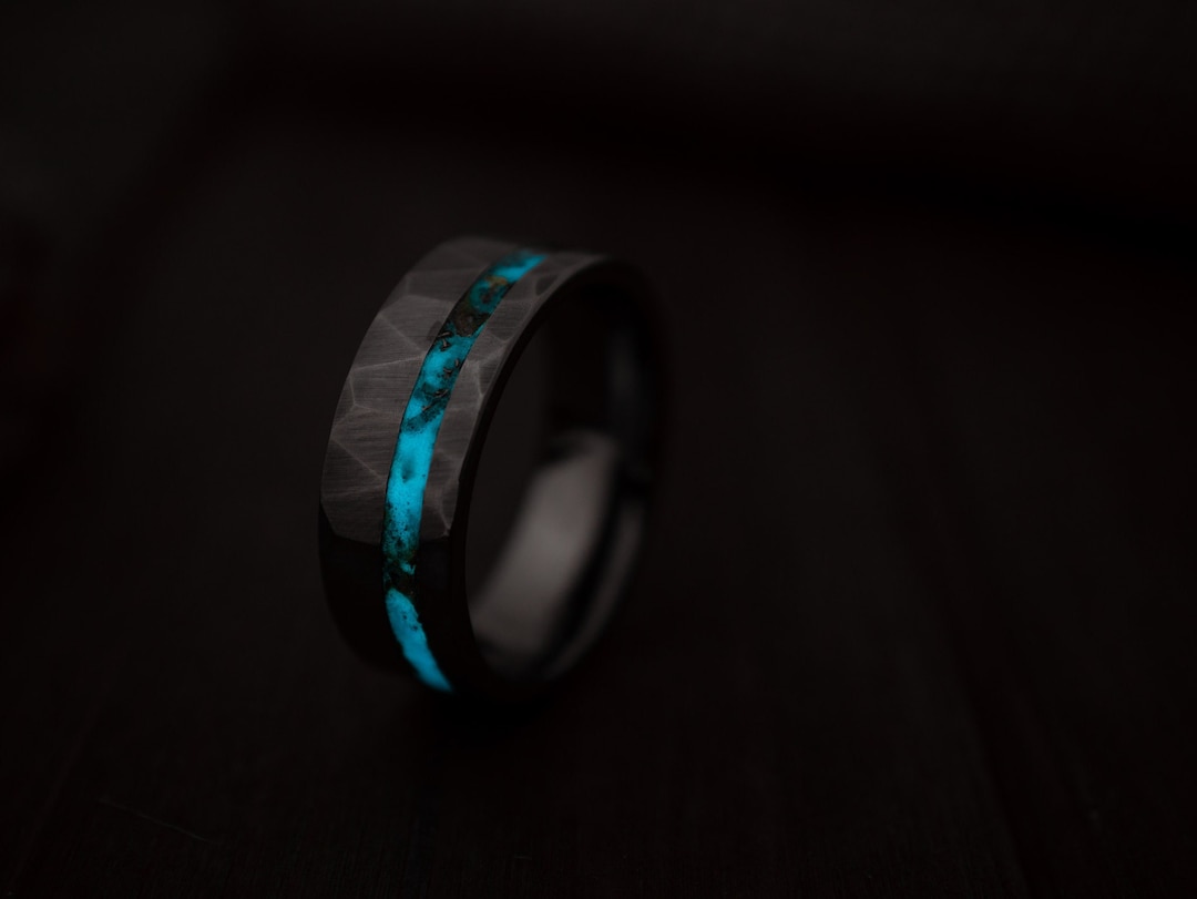 Tungsten Hammered Glow Ring, Green Tungsten Carbide Engagement, 24k ...