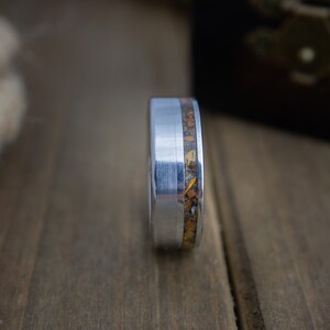 Tungsten and Tigers Eye Wedding Band, Offset Inlay Stone Wedding Ring ...