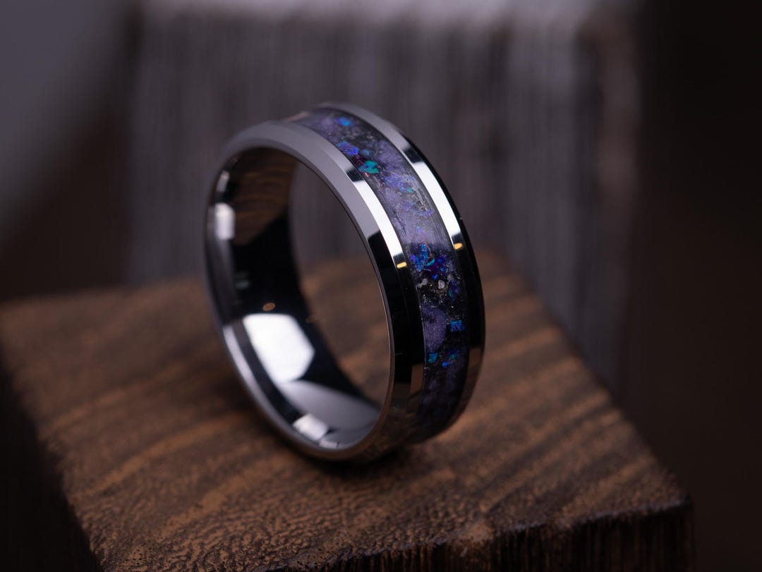 Men's Tungsten Purple Opal Ring, Men's Glow Wedding Band, Handmade ...