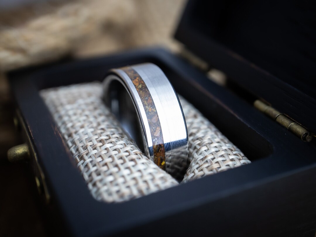 Tungsten and Tigers Eye Wedding Band, Offset Inlay Stone Wedding Ring ...