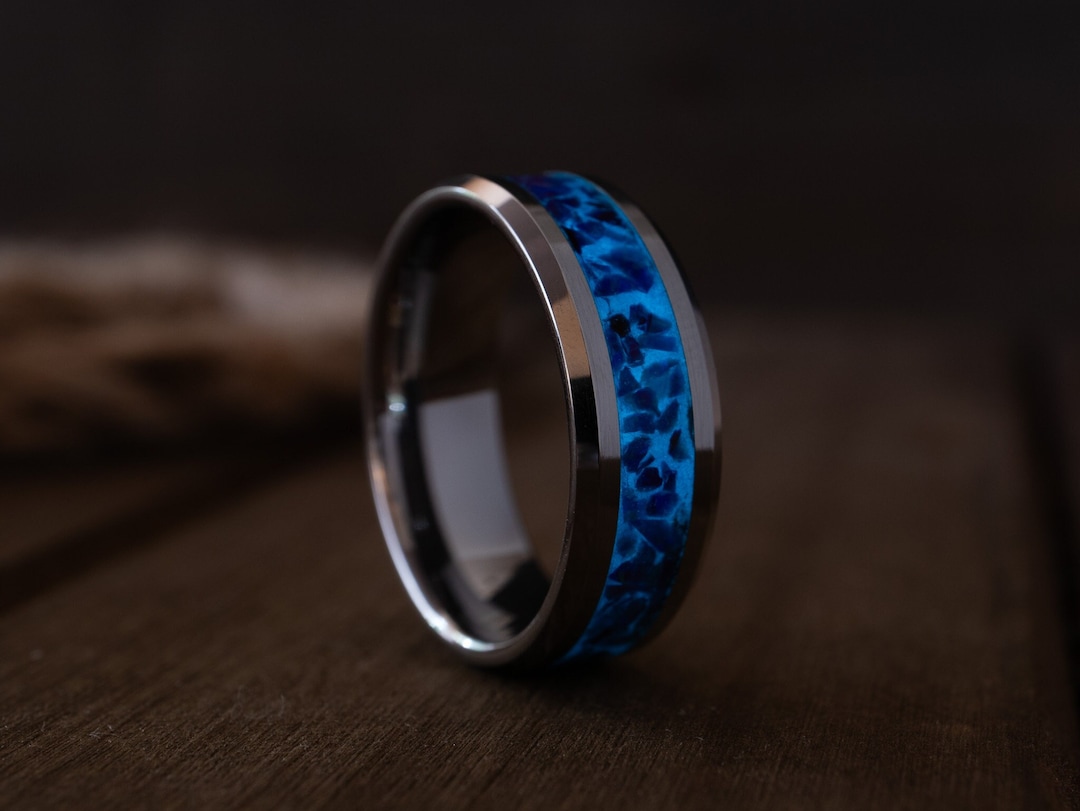 Purple Opal Tungsten Glow Ring, Tungsten Carbide Wedding Ring, Men's ...