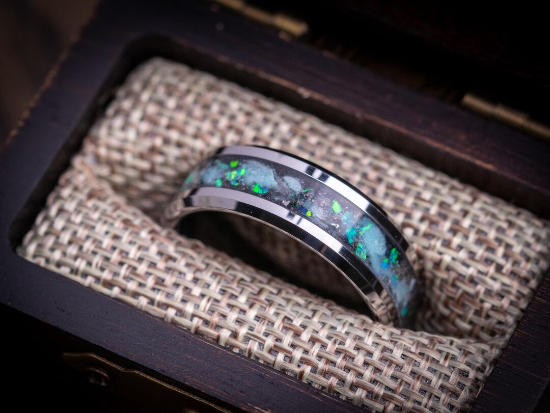 Tungsten Carbide Glow Wedding Ring, Authentic Meteorite Band, Light ...