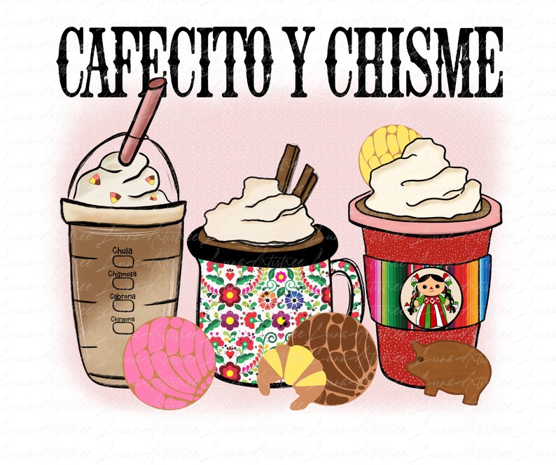 Cafecito Y Chisme Latte PNG Sublimation Design Handrawn - Etsy