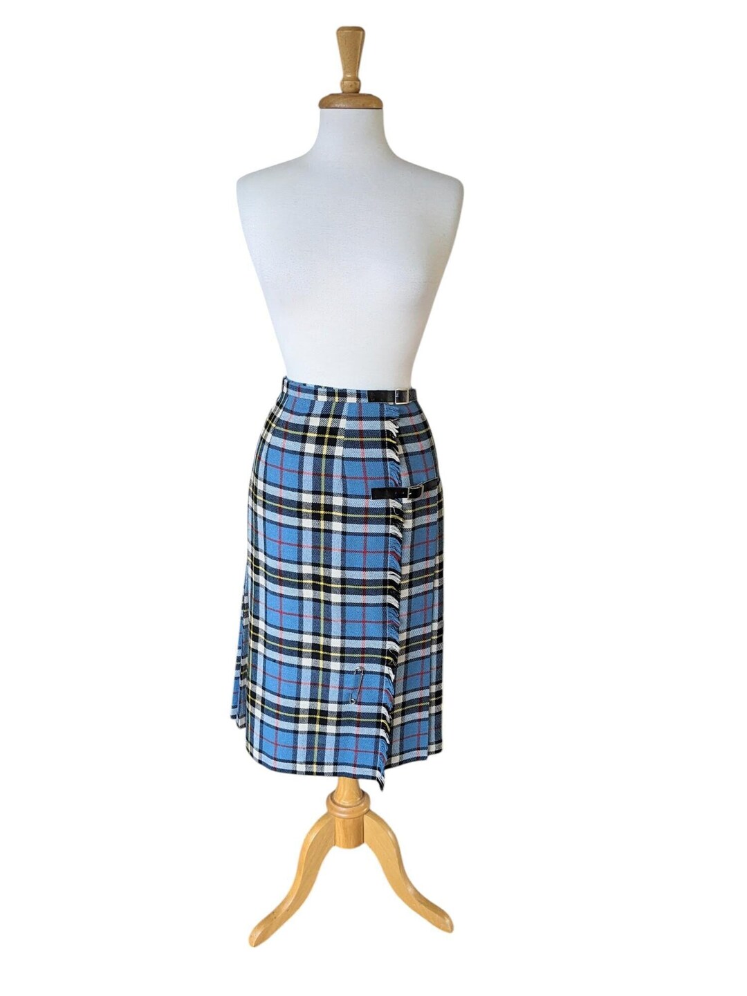 60s BRENDELLA IRISH TARTAN Skirt Kilt 4 6 Blue Thompson Plaid Ireland ...
