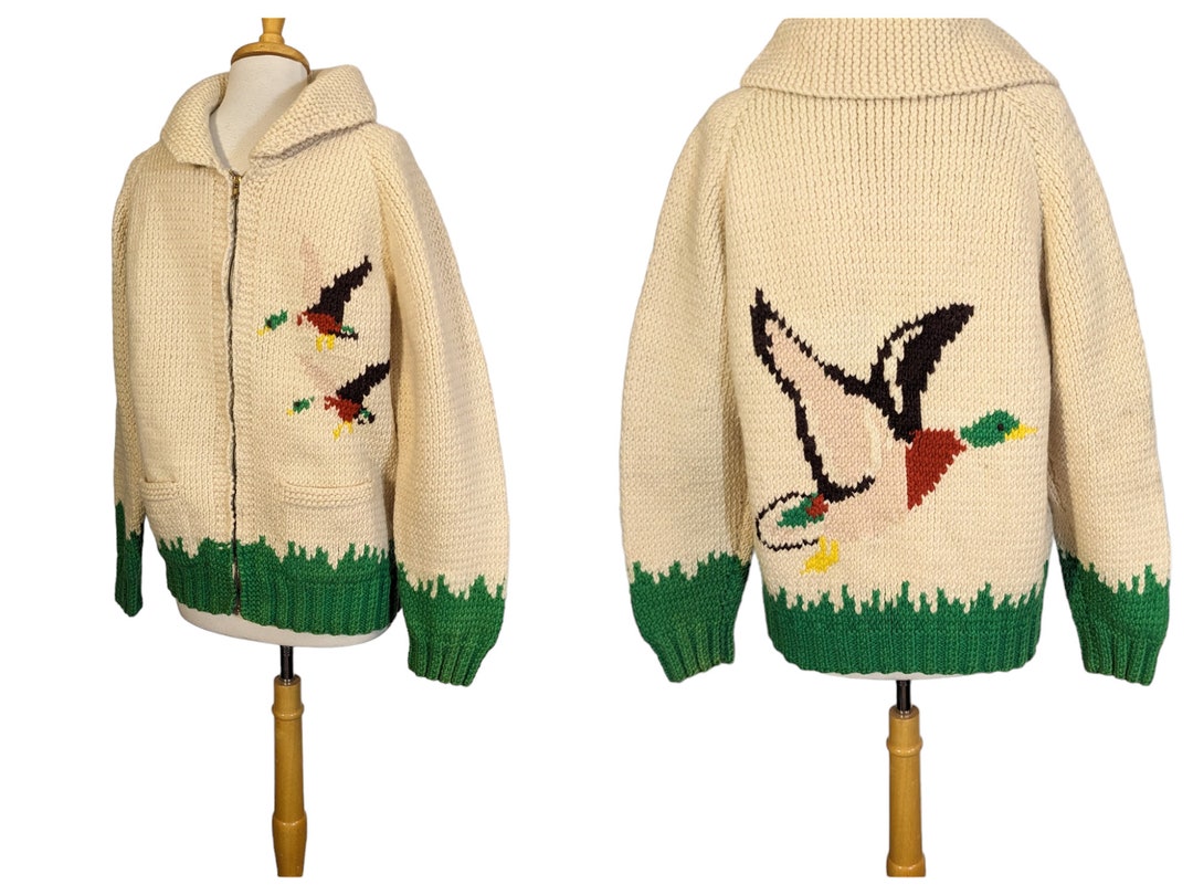 60s Handknit COWICHAN WOOL SWEATER M L Mallard Ducks Canadian - Etsy