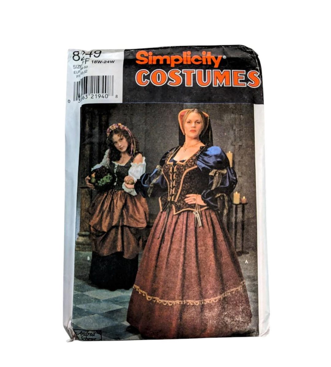 RENAISSANCE DRESS QUEEN Sewing Pattern Simplicity 8249 Plus Size 18 20 ...