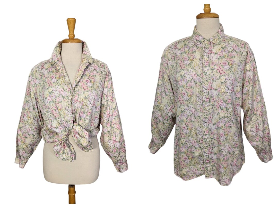 80s Tiny FLORAL BOUQUET SHIRT S M L Forenza Garden Demure Flower Laura ...