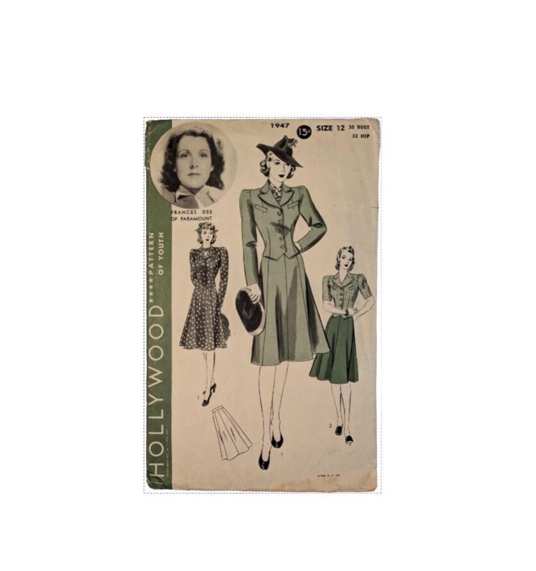 40s Frances Dee HOLLYWOOD DRESS PATTERN Sz 12 1947 Paramount Movie ...