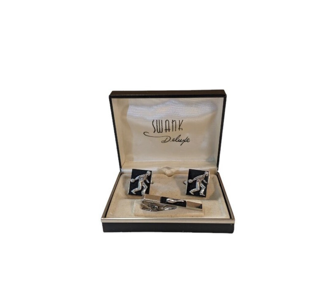 60s SWANK BOWLING CUFFLINK Set With Tie Tack in Gift Box Bowler ...