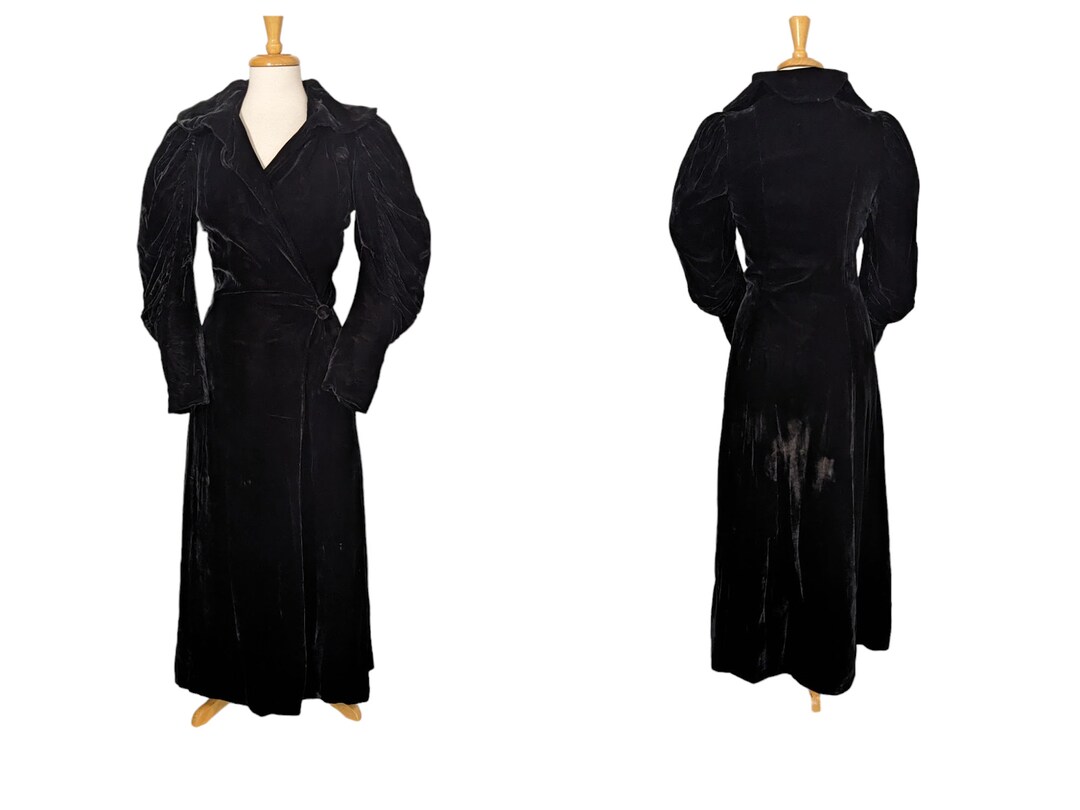 20s 30s Black Velvet OPERA EVENING COAT Satin Lined Art Deco Art ...