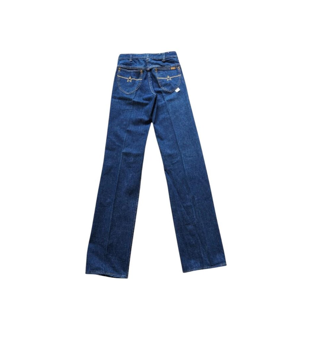 70s New HASH STAR Denim JEANS 28 Waist Stovepipe Embroidered Rock ...