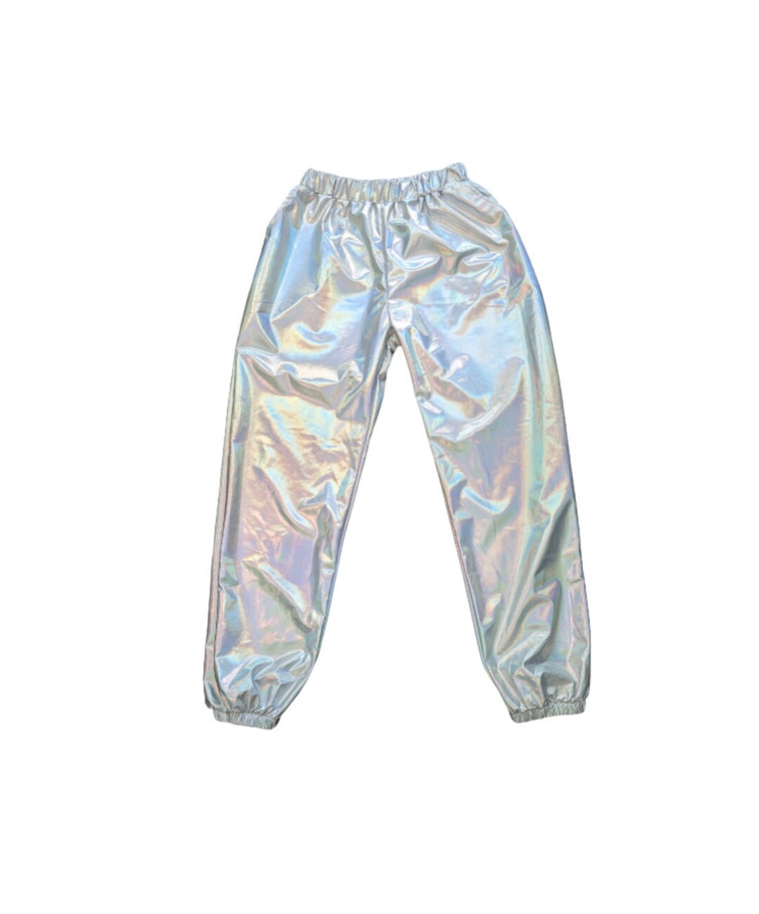 90s OIL SLICK Silver PANTS M Disco Party Metallic Space Robot Rave ...