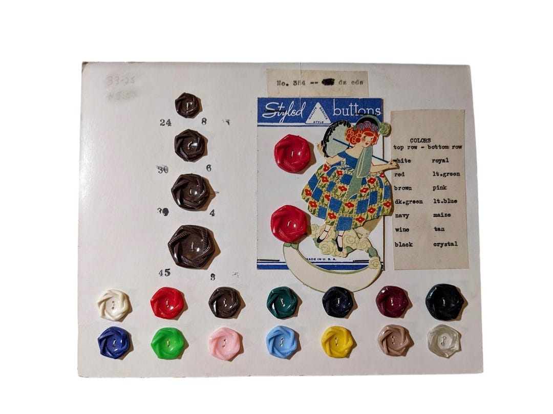 30s 40s STYLED BUTTONS Salesman Sample Display Card Novelty Salesmens ...