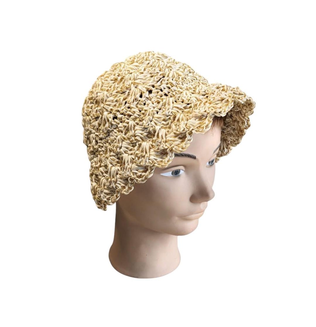40s Madcap CROCHET METALLIC CLOCHE Hat Ivory Gold Crocheted Bucket ...