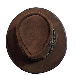 80s HEAD N' HOME Suede HAT M Chocolate Brown Leather Outback American ...