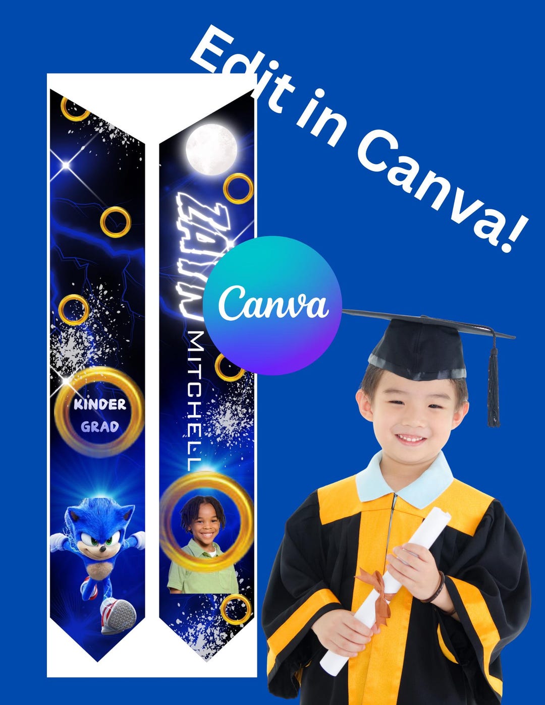 Sonic Themed Kindergarten Graduation Stole Template/shadow Themed Stole ...