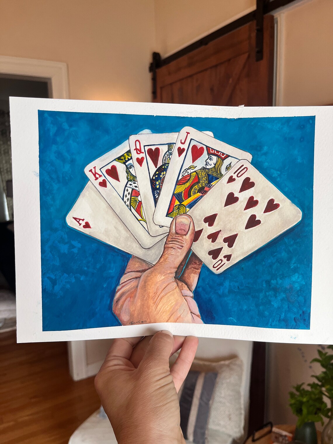 Lucky Poker Hand PRINT, Card Game Simple Art GICLEE, Funky Quirky Wall ...