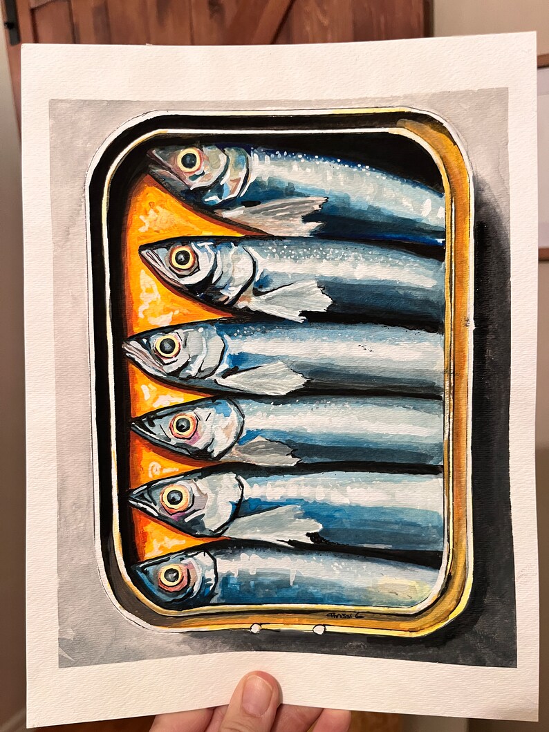 Sardines in a Can PRINT, Simple Art Fish POSTER, Sardine Fish Art ...