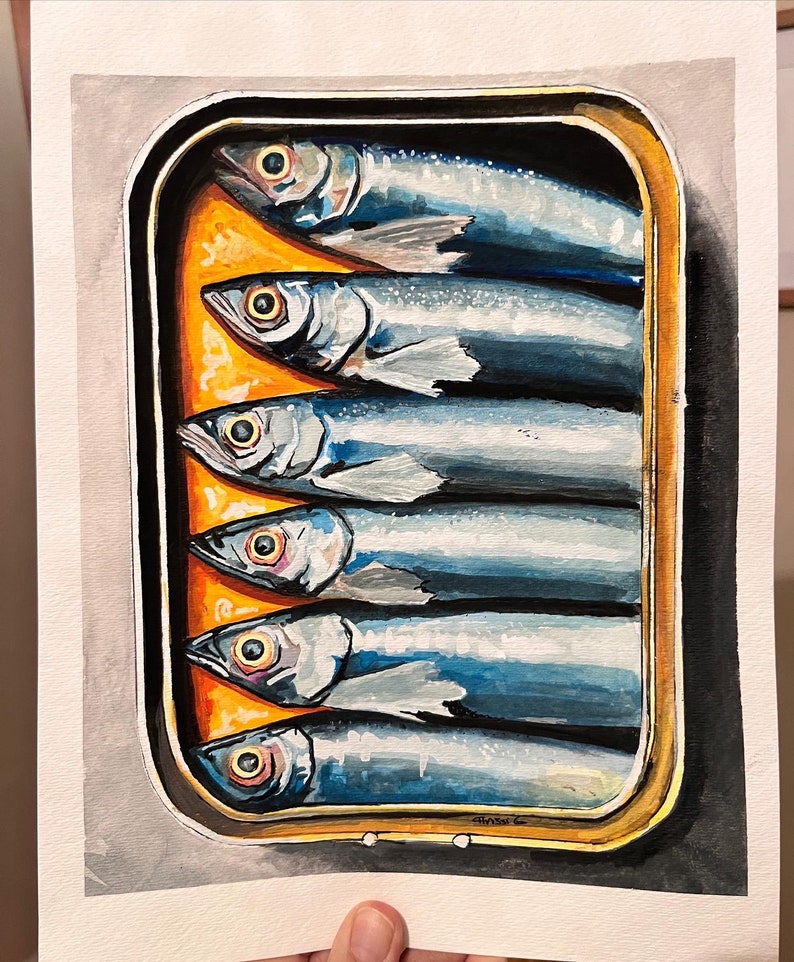Sardines in a Can PRINT, Simple Art Fish POSTER, Sardine Fish Art ...
